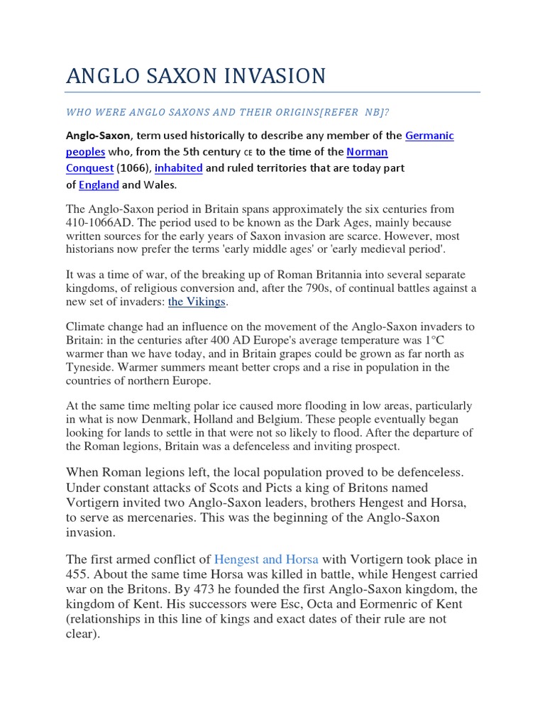Anglo Saxon Invasion | PDF | Anglo Saxons | Anglo Saxon England