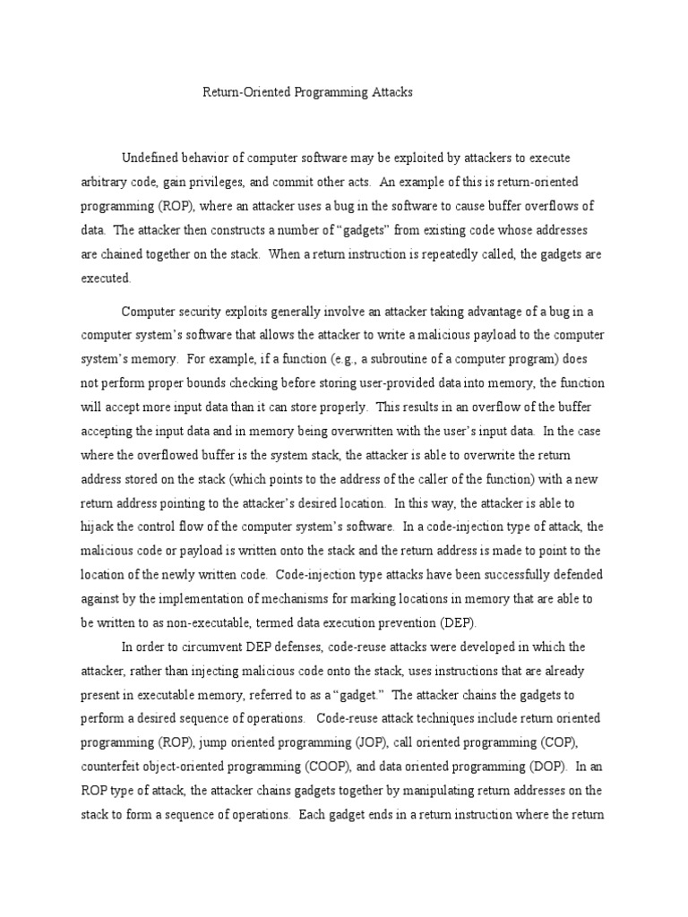 Return-Oriented Programming Attacks | PDF | Security | Computer Security