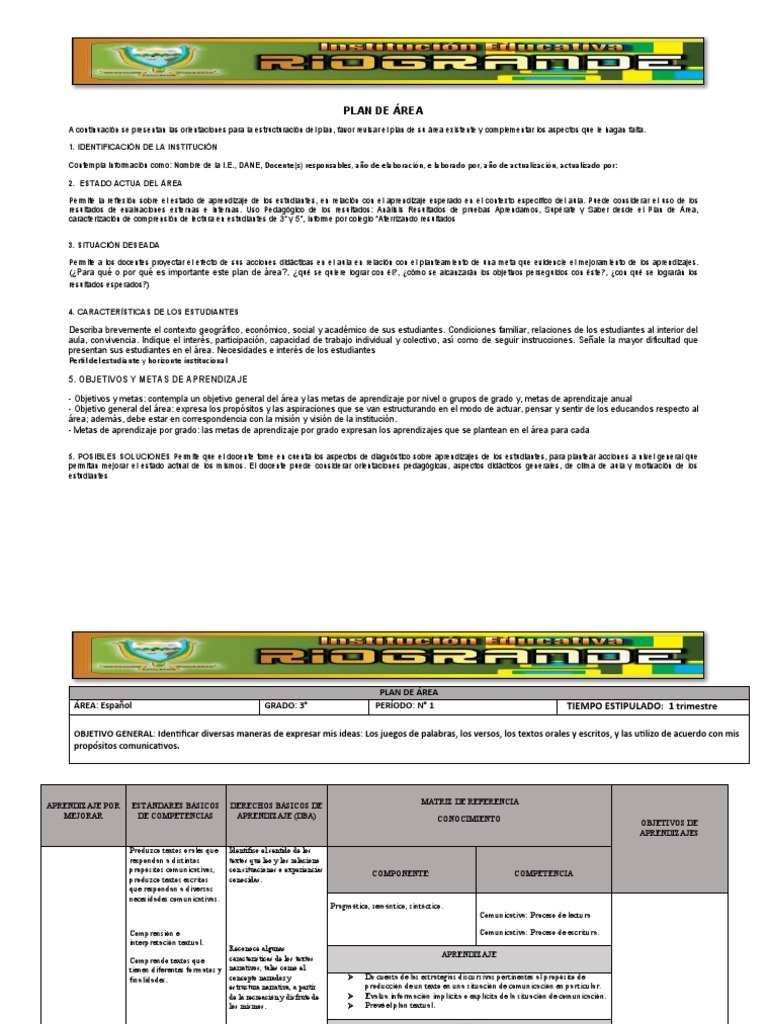 Plan De área De Español 3 Pdf Aprendizaje Salón De Clases