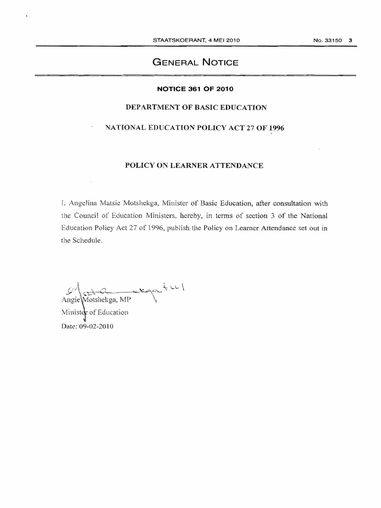 Policy On Learner Attendance 2010 | PDF