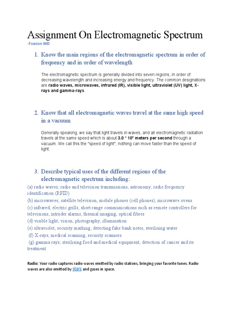 Assignment On Electromagnetic Spectrum | Download Free PDF ...