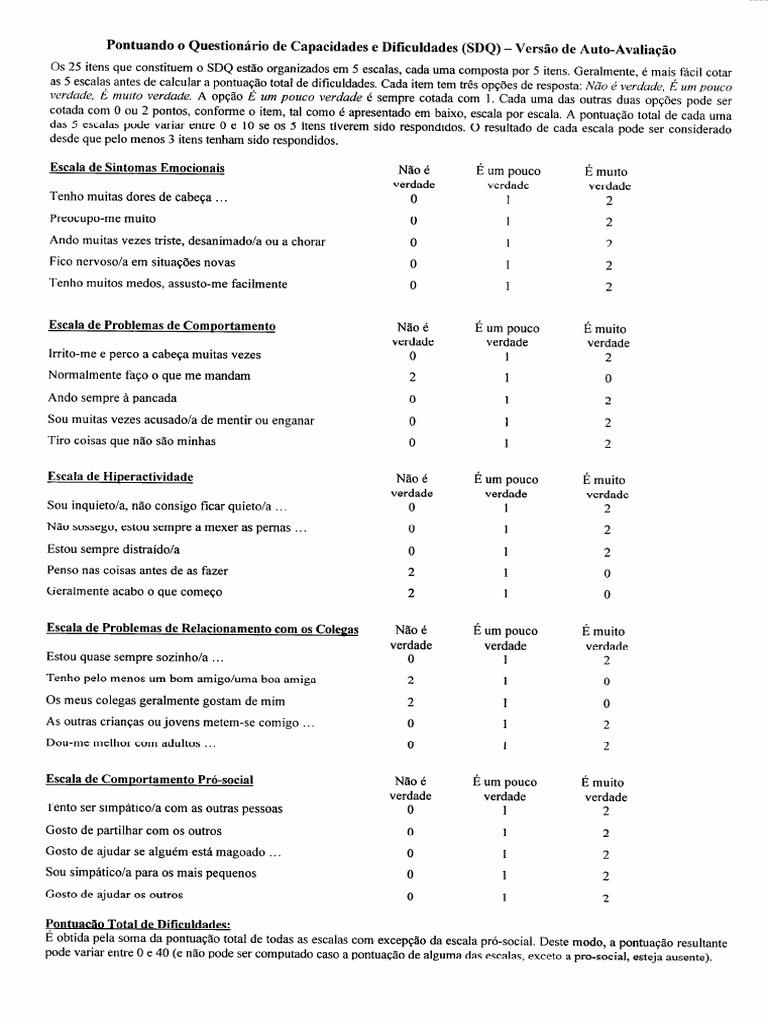 SDQ Autoavaliação | PDF