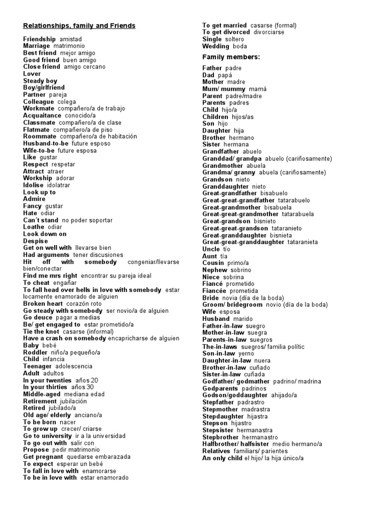 Relationships, Family and Friends | PDF