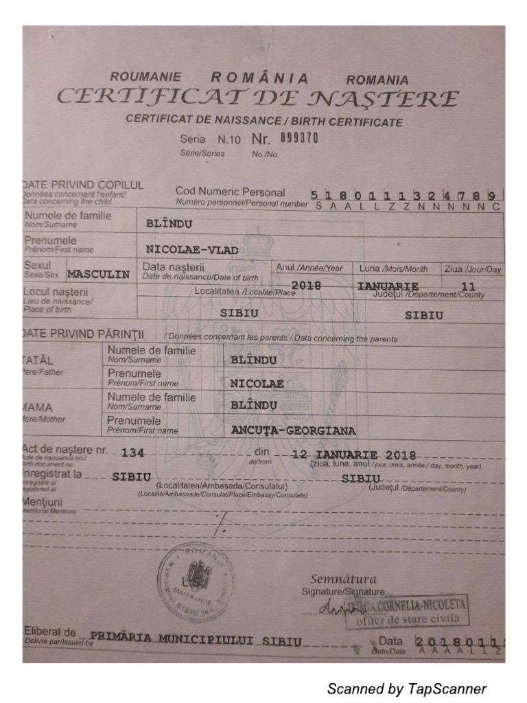 Certificat de Nastere | PDF