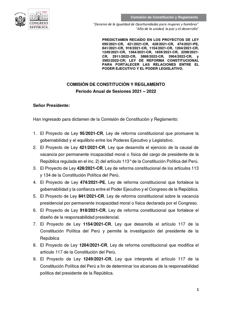 Predictamen 95 y Otros Total Opiniones 5 2 2022 y Nuevo Ts 5 02 2022 Sobre Vacancia Presidencial ...