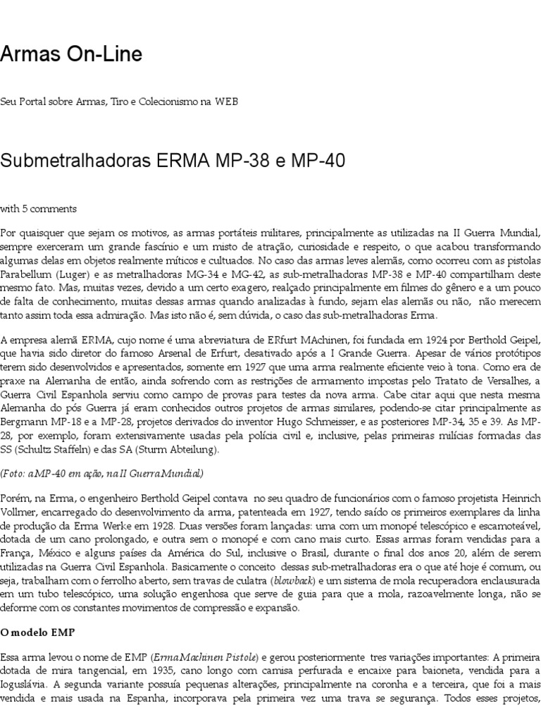 Submetralhadoras ERMA MP-38 e MP-40 - Armas On-Line | PDF | Carregador ...