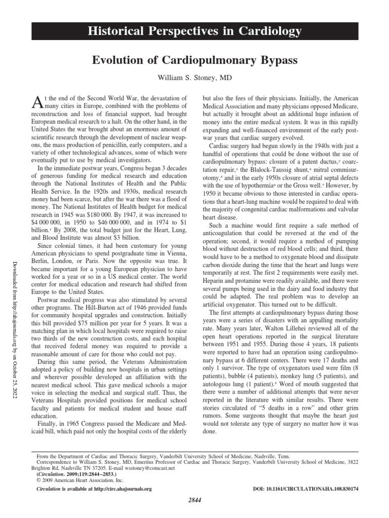 Evolution of Cardiopulmonary Bypass | PDF | Cardiac Surgery | Heart