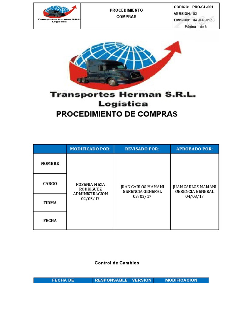 Procedimiento de Compras 2017 | PDF | Logística | Sistema de manejo de calidad