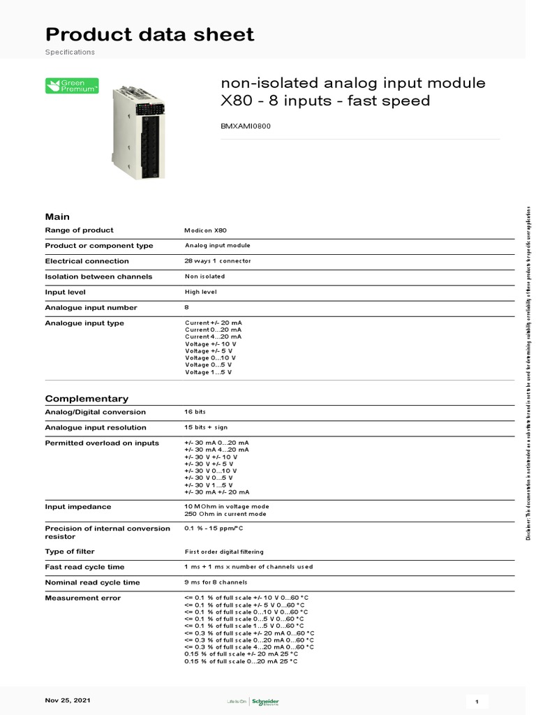Modicon X80 Modules - BMXAMI0800 - Modulo Entradas Analogicas | PDF | Analogue Electronics ...