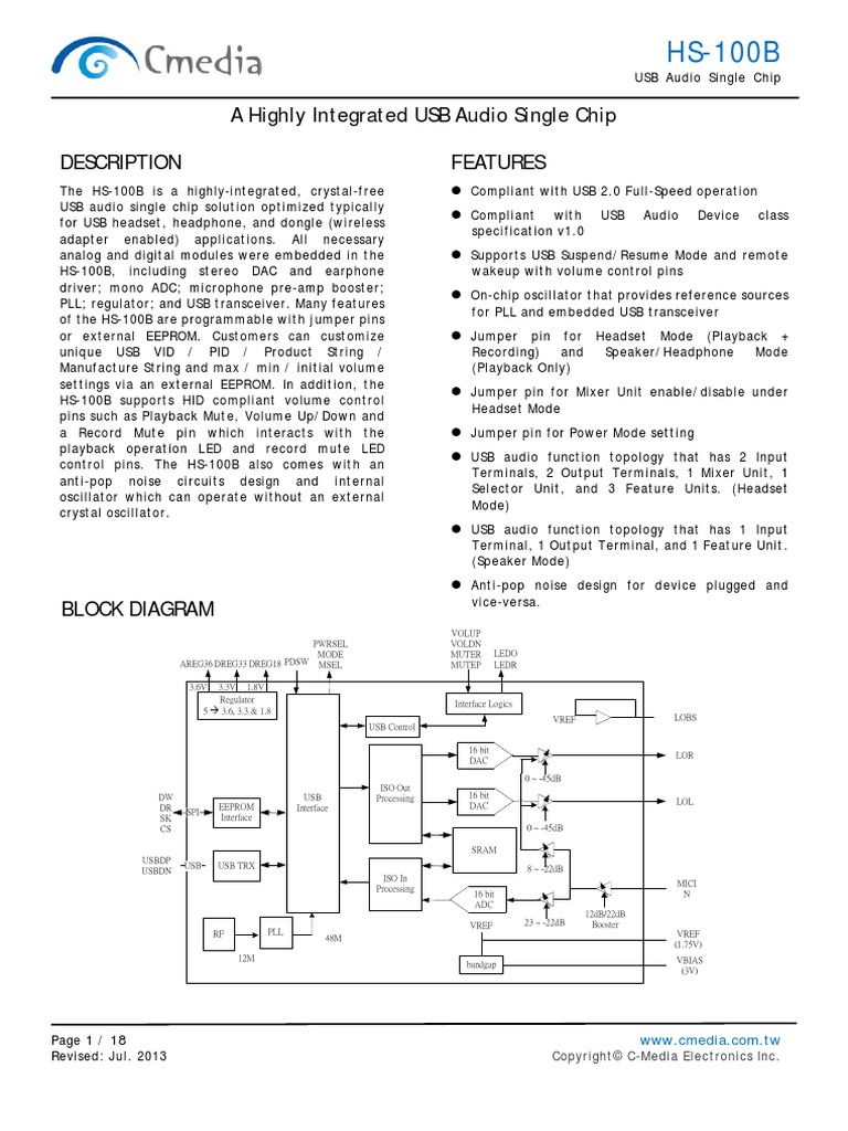 Cmedia-HS-100B C371351 | PDF | Usb | Headphones