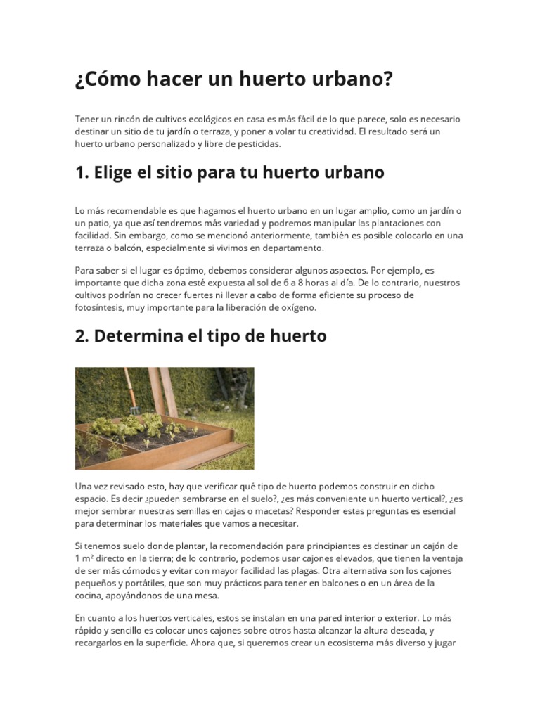 Cómo Hacer Un Huerto Urbano | PDF | Fertilizante | Huerta