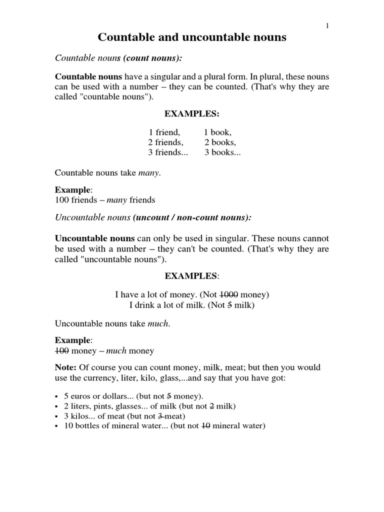 Countable and Uncountable Nouns - KEY | PDF | Noun | Morphology