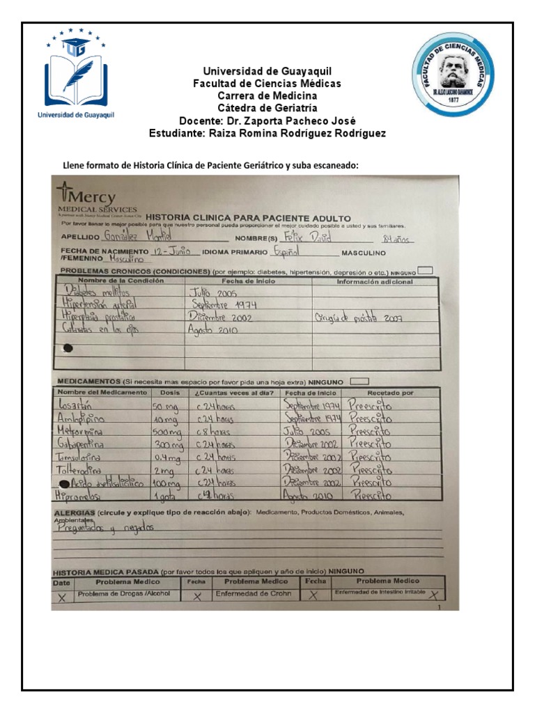 Tarea Autónoma #3, Historia Clinica Geriatrica, Rodríguez Raiza | PDF