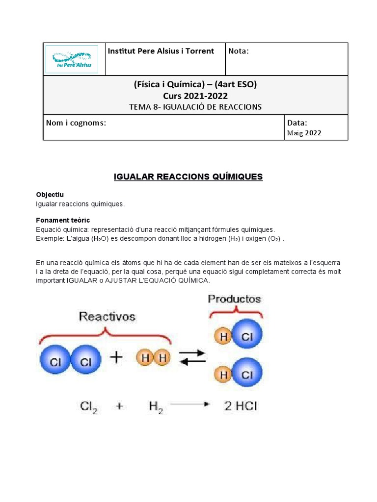 Marc Delgado Tarrats - Exercicis Igualar Reaccions | PDF