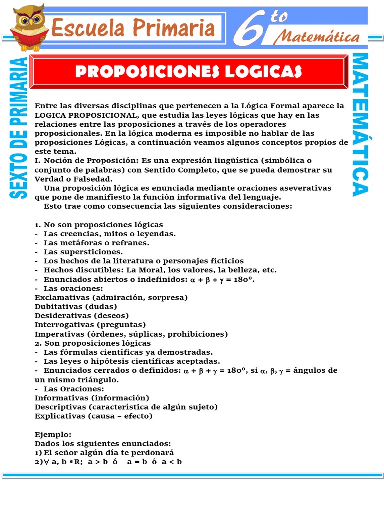 Proposiciones Lógicas para Sexto de Primaria | PDF | Proposición | Lógica