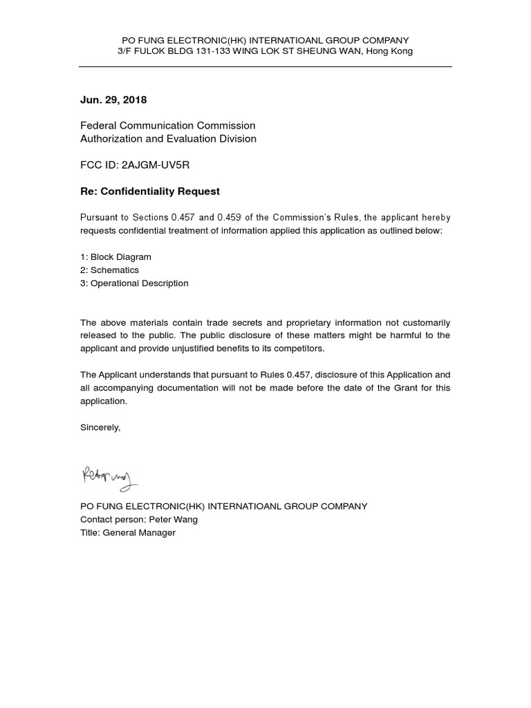 FCC Confidentiality Request Letter | PDF