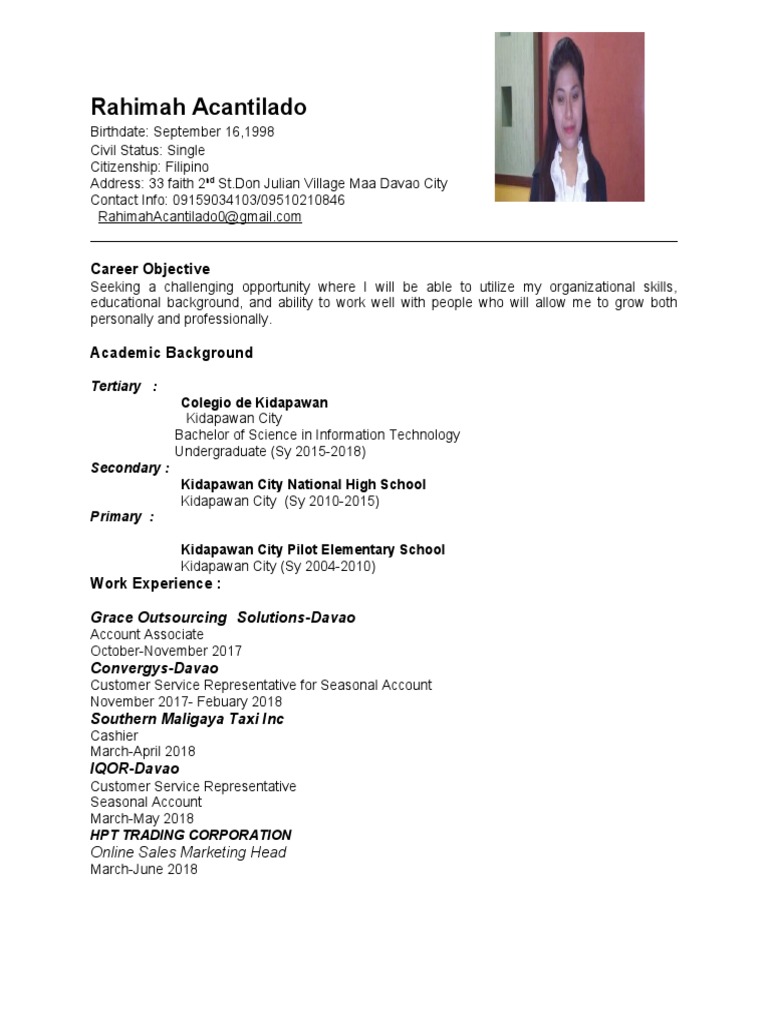 Resume of Rahimah Acantilado | PDF