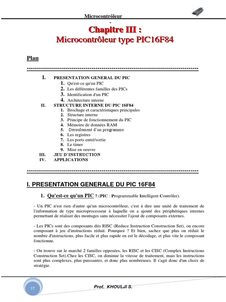 Chapitre III Fonctionnement de PIC 16F84 | Descargar gratis PDF | Microcontrôleur | Programme ...