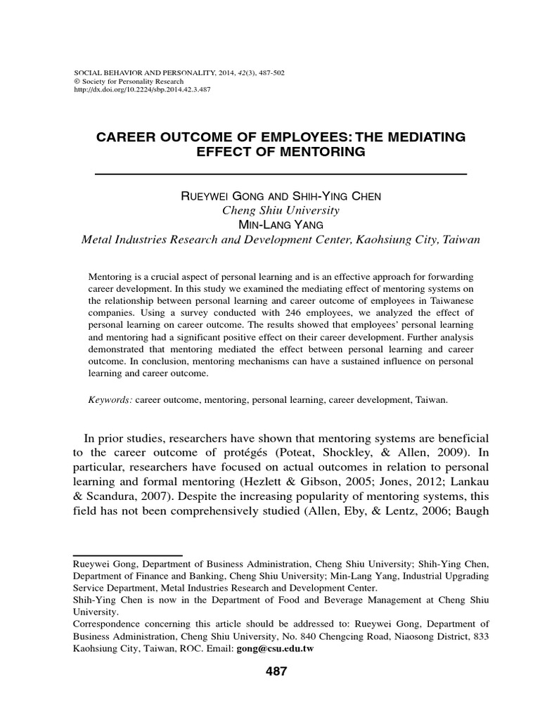 Career Outcome of Employees - The Mediating Effect of Mentoring | PDF | Mentorship | Job ...