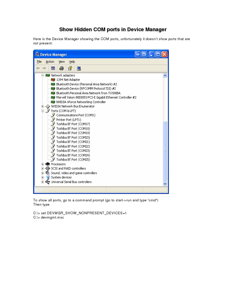 Show Hidden COM Ports in Device Manager | PDF