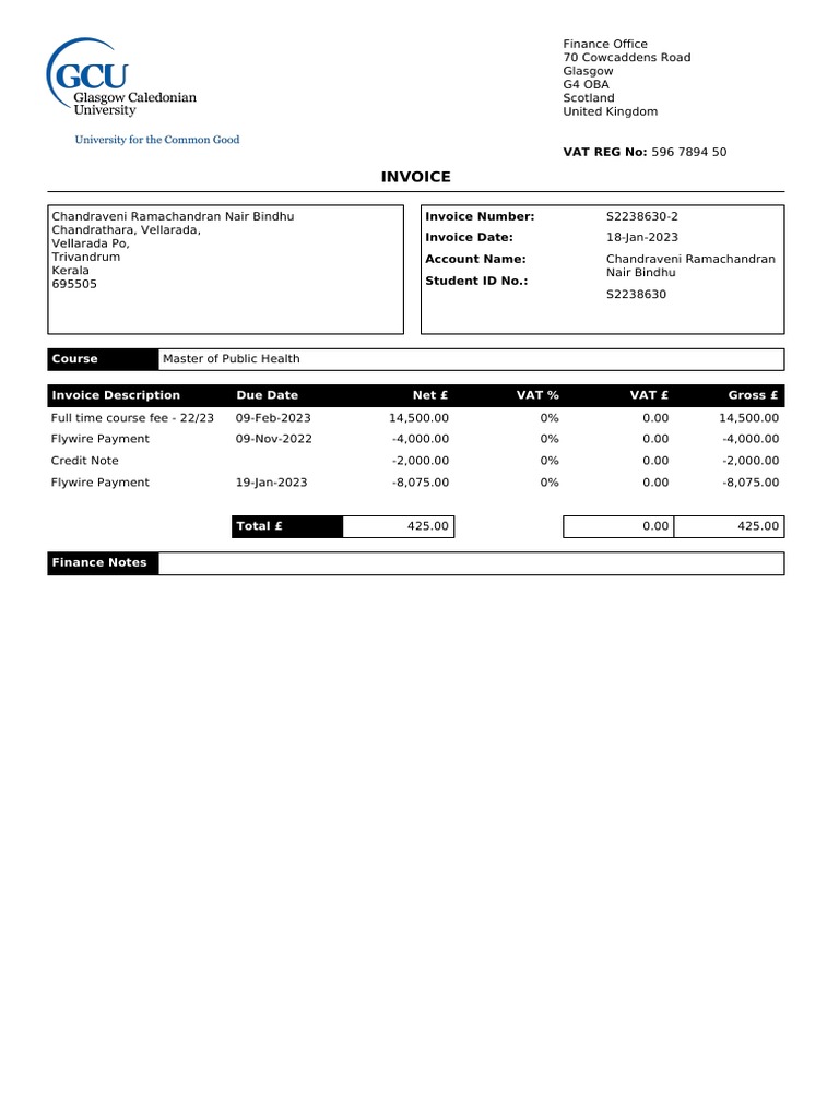 Invoice: Course Invoice Description Due Date Net Vat % Vat Gross | PDF ...
