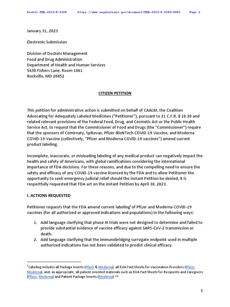 Caalm Citizen Petition To FDA | PDF | Food And Drug Administration ...