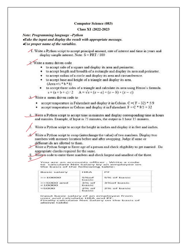 Practical Assignment Computer Science XI | PDF