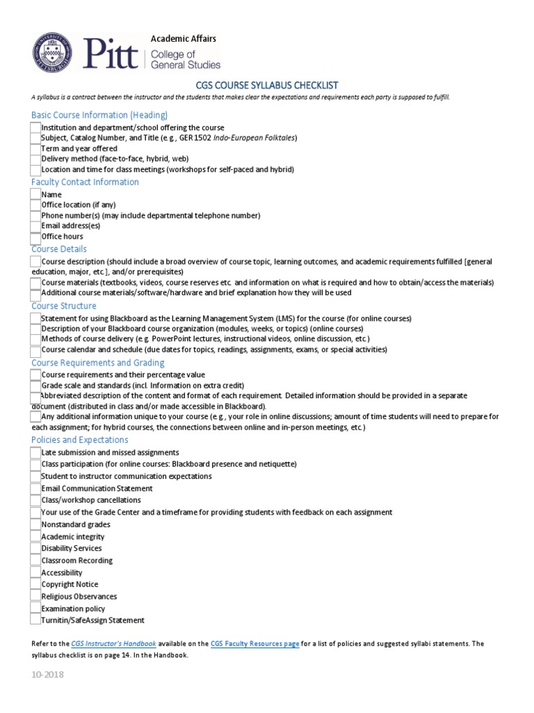 CGS SYLLABUS CHECKLIST Fillable | PDF | Educational Technology ...