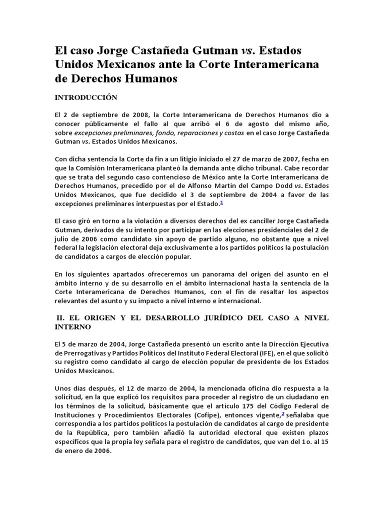 El Caso Jorge Castañeda Gutman | PDF | Convenio europeo de derechos ...