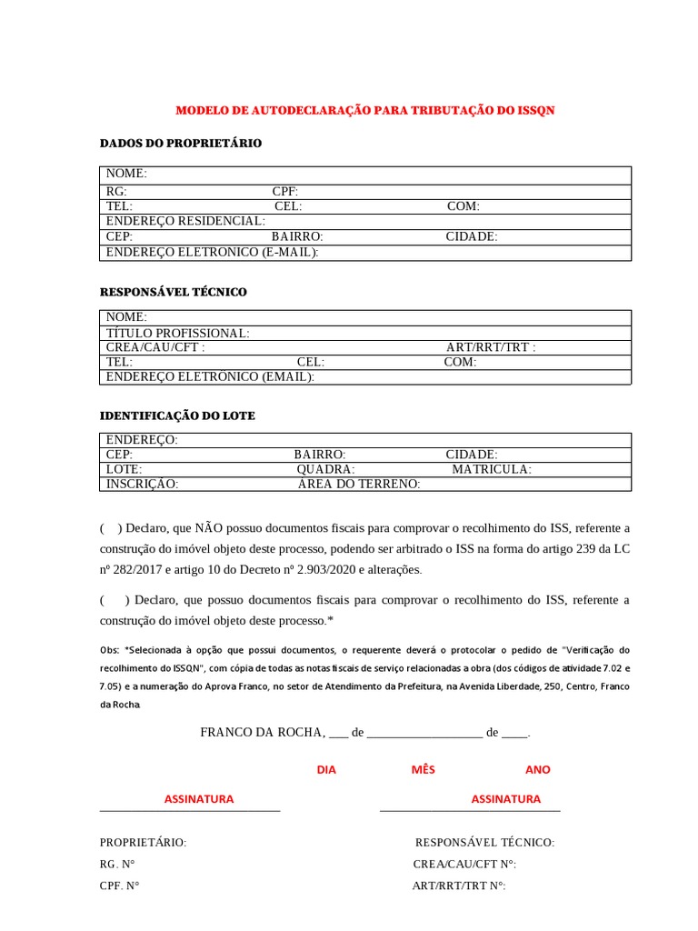Modelo de Autodeclaração para Tributação Do Issqn | PDF