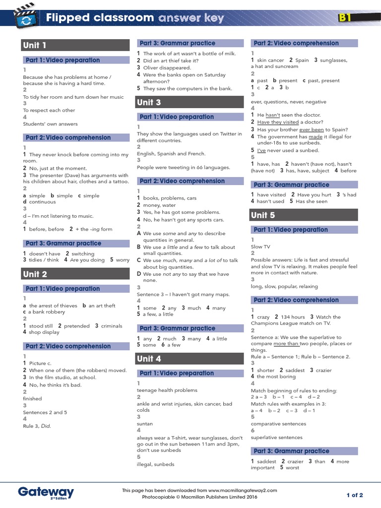 B1 Flipped Classroom Video Worksheets Answer Key | PDF