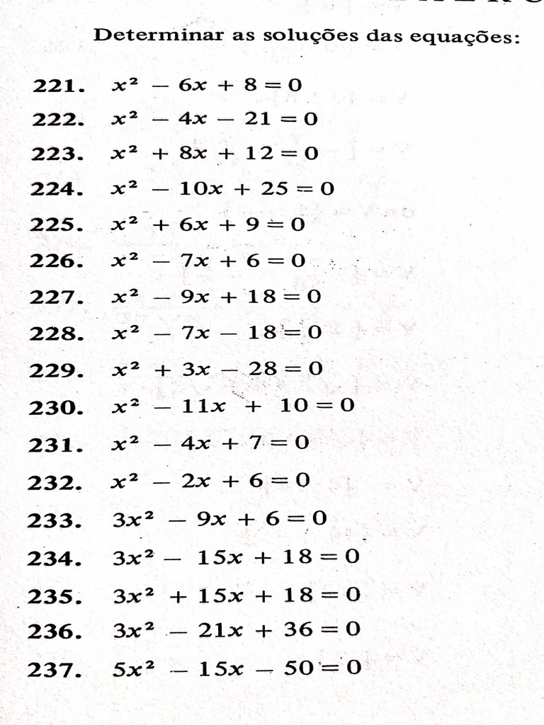 Equação de 2 - Grau - Exercícios Mínimos | PDF