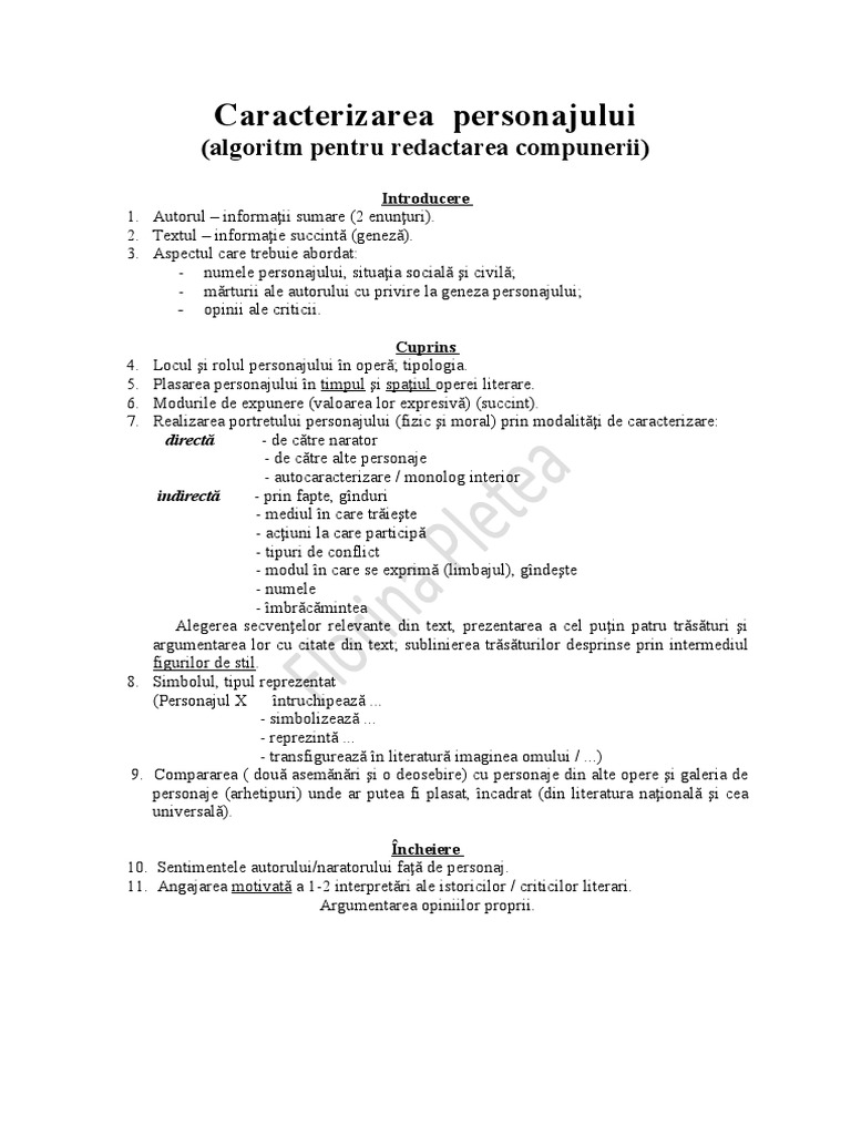 Caracterizare de Personaj | PDF