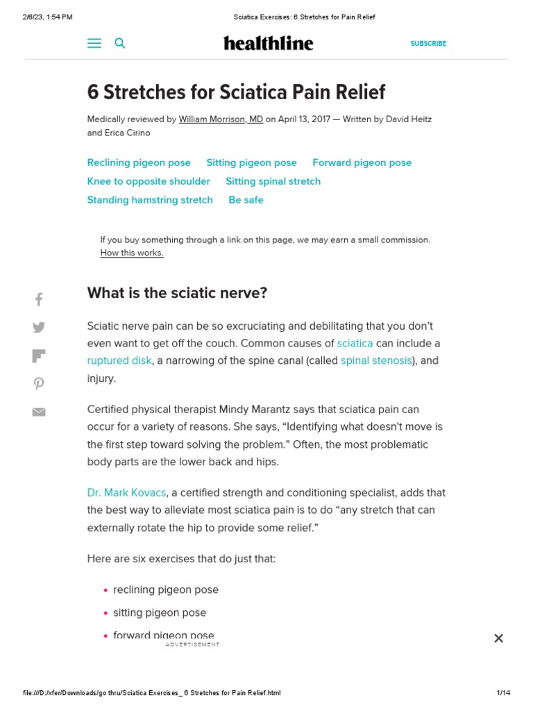 Sciatica Exercises - 6 Stretches | PDF | Low Back Pain | Musculoskeletal System
