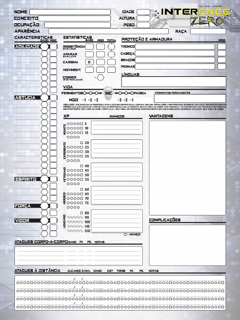 Savage Worlds - Ficha Interface Zero 2.0 - Editavel v2.4 | PDF