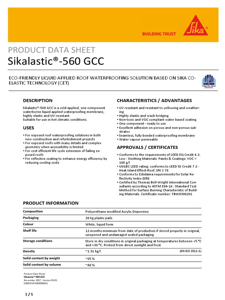 Sikalastic - 560 GCC Water Proofing Materials - Part 1 | PDF | Roof | Water