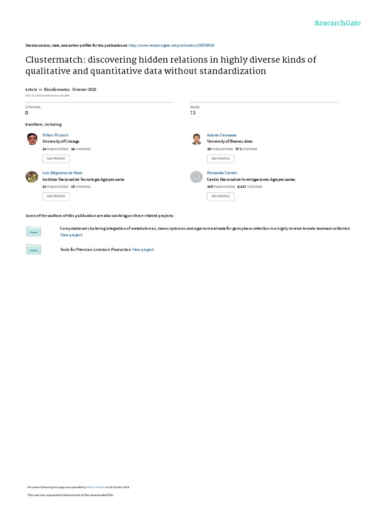 Clustermatch: discovering hidden relations in highly diverse data | PDF | Cluster Analysis ...