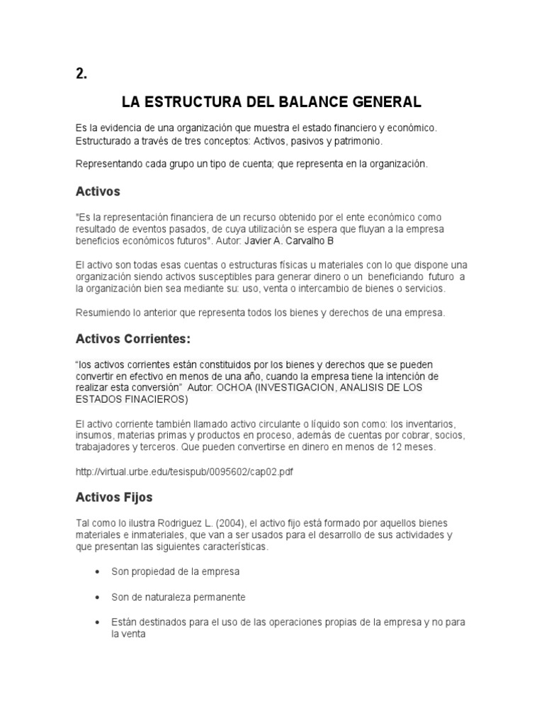 La Estructura Del Balance General | Descargar gratis PDF | Hoja de ...
