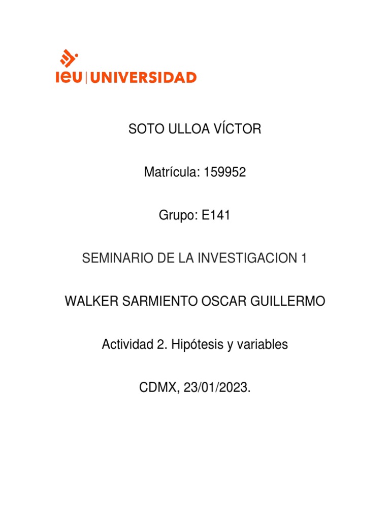 Actividad 2 Hipotesis Y Variables Pdf Autoeficacia