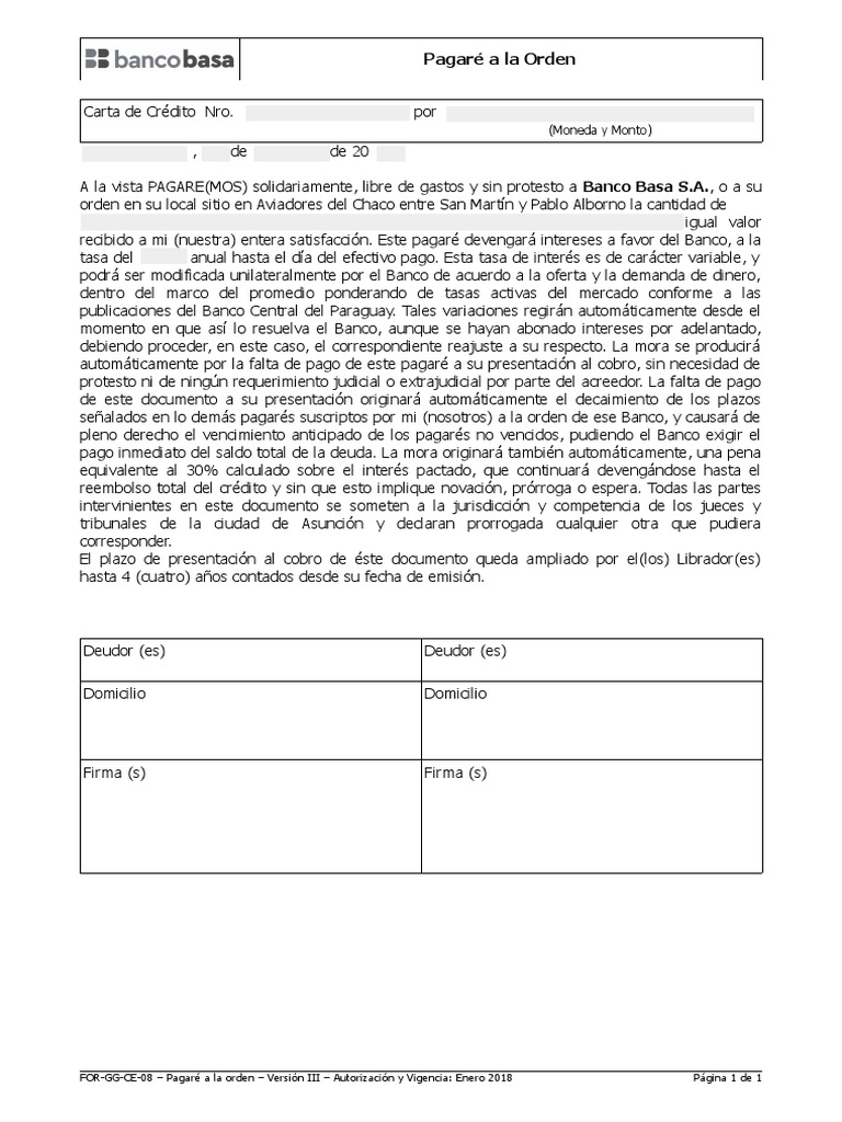 Pagare A La Orden | PDF | Pagos | Bancos