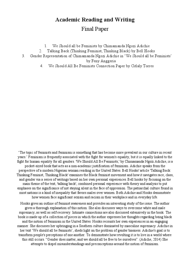 We Should All Be Feminists Response Paper | PDF | Gender Studies | Feminism