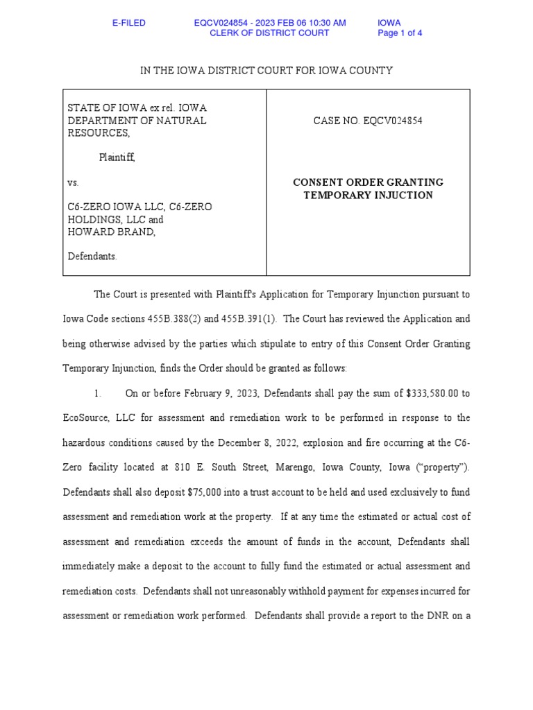 C6 Zero Consent Order Pdf Injunction Chemical Substances