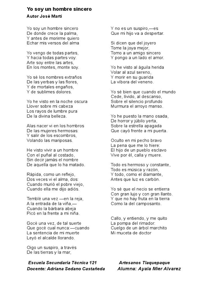 Poema "Yo soy un hombre sincero" | PDF