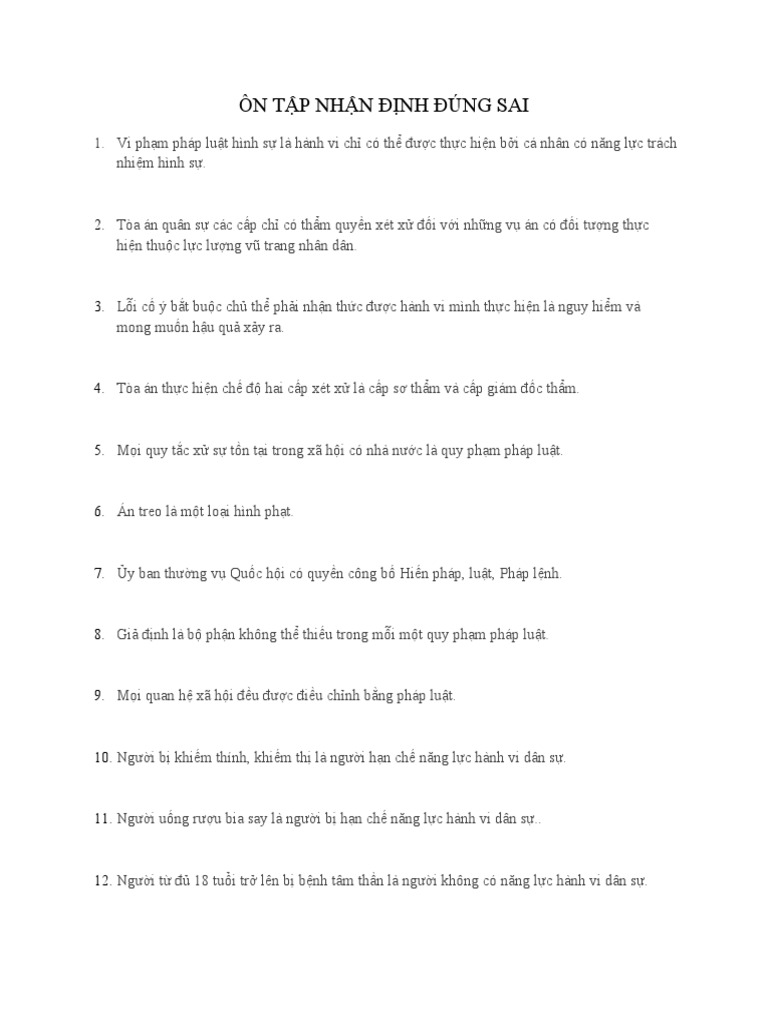 ÔN TẬP NHẬN ĐỊNH ĐÚNG SAI - PLDC | PDF