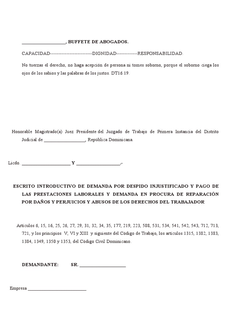 Modelo de Demanda Laboral | PDF | Derecho laboral | Sentencia (ley)