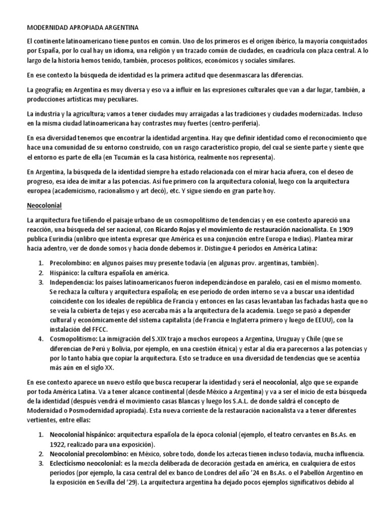 Modernidad Apropiada en Argentina | PDF | America latina | Nacionalismo