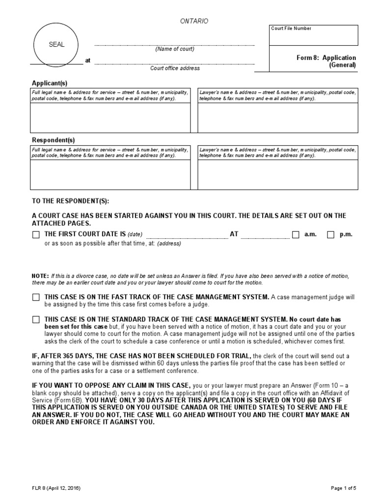 Form 8 - Application (General) | PDF | Divorce | Child Custody