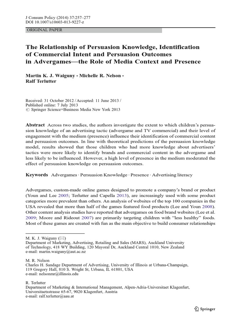 The Relationship of Persuasion Knowledge, Identification | PDF | Persuasion | Advertising