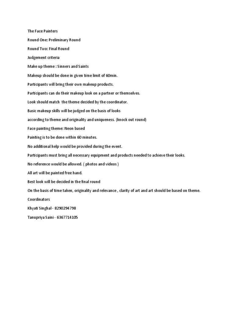 Face Painting Rules | PDF