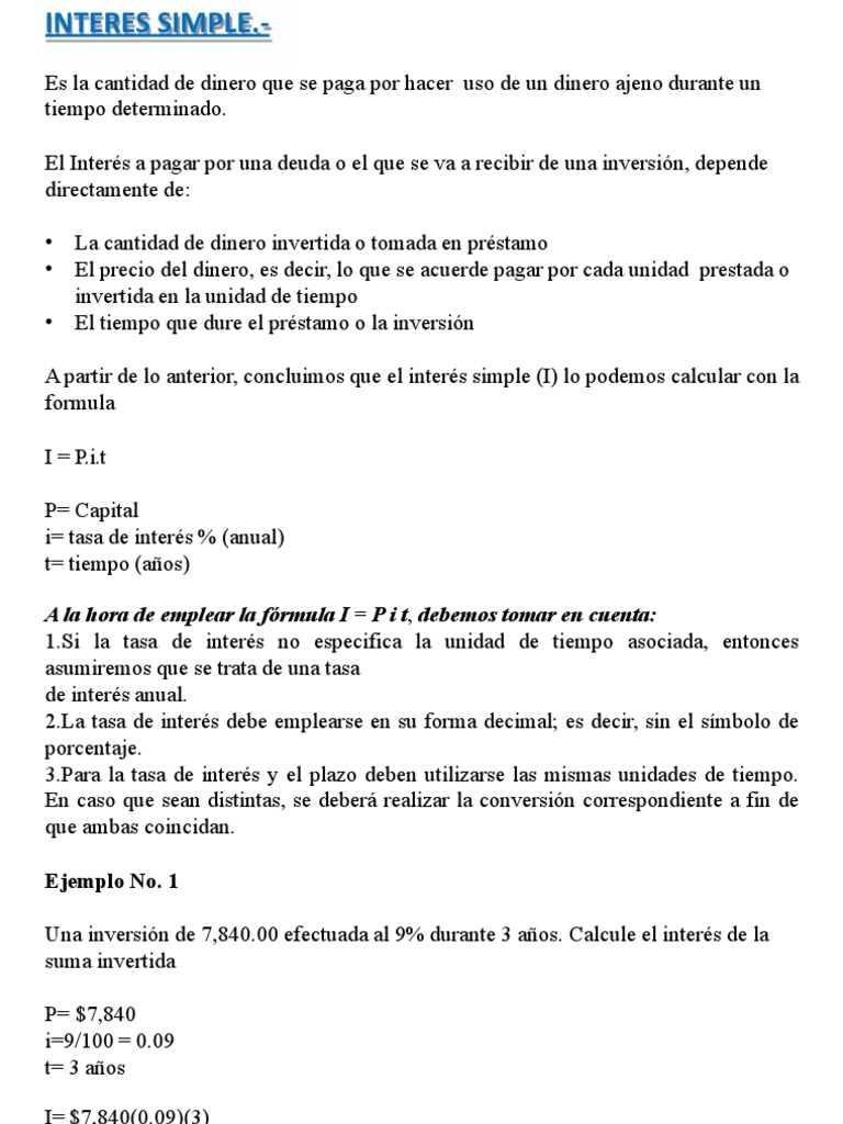Clase No.1 y No. 2 Interes Simple y Tiempo Exacto y Aproximado | PDF ...